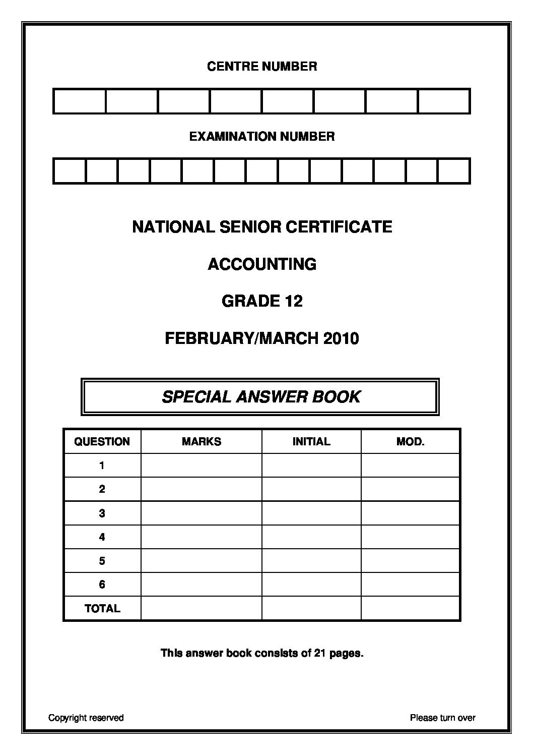 Accounting Feb-March 2010 Eng Answer booklet » My Courses