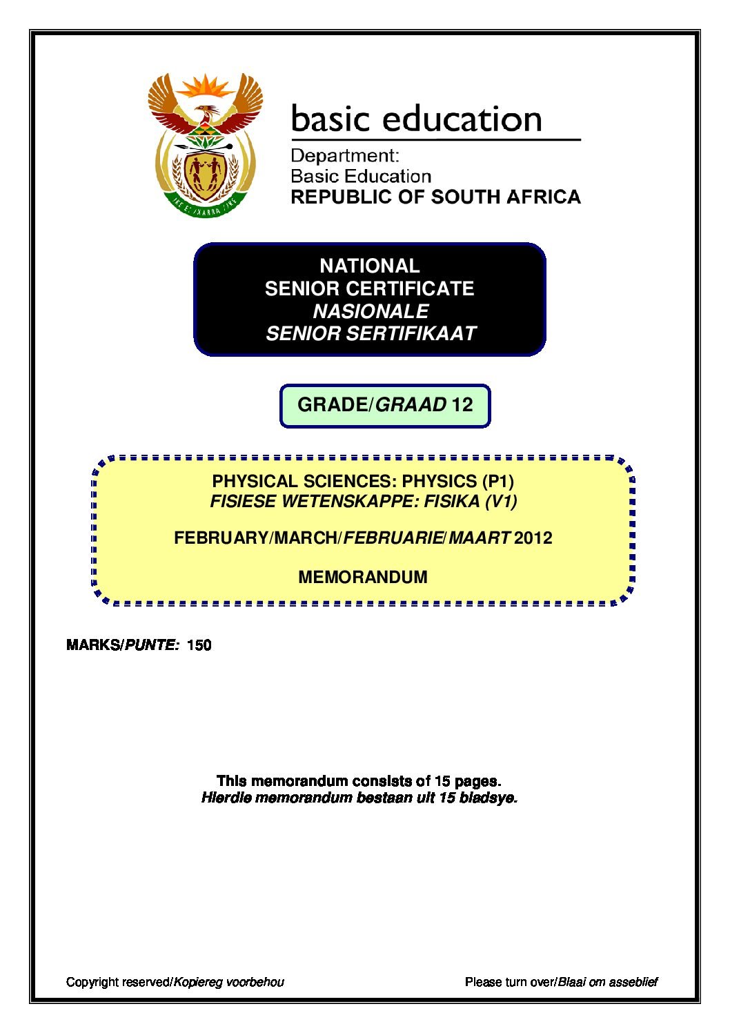 Physical Sciences P1 Feb-March 2012 Memo Afr & Eng » My Courses