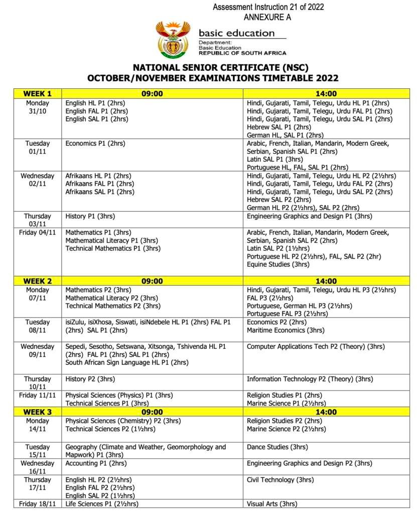 Grade 12 Final Exam Timetable 2022 October November Is Out 