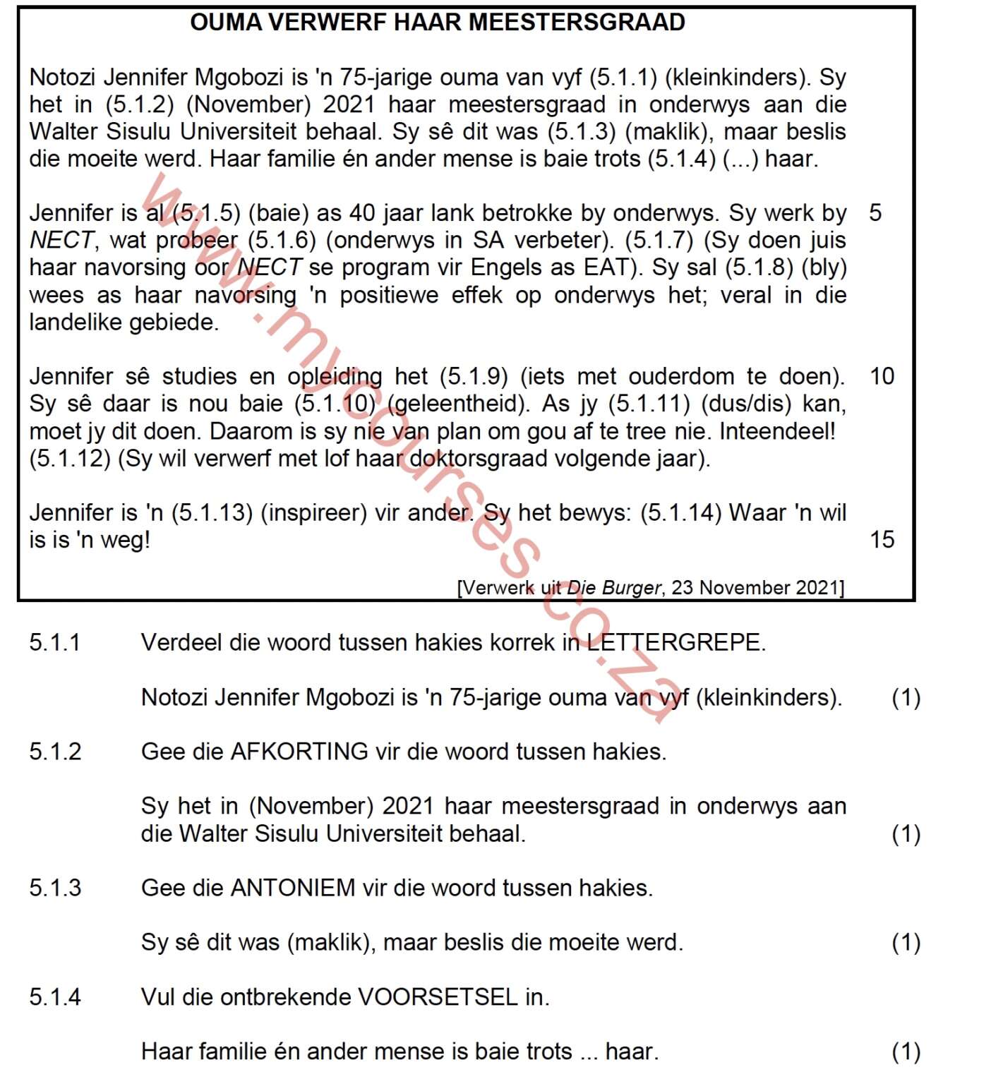 Afrikaans FAL Grade 12 November 2022 Exam Question Papers and Memos ...