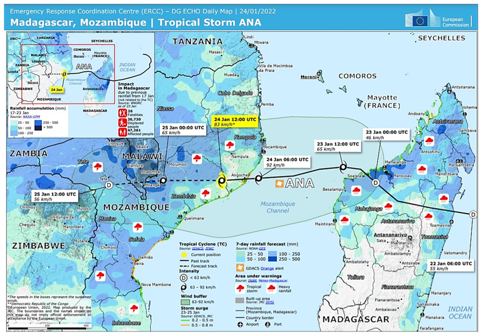 The Path of the Tropical Cyclone Ana: Satellite Image Map » My Courses