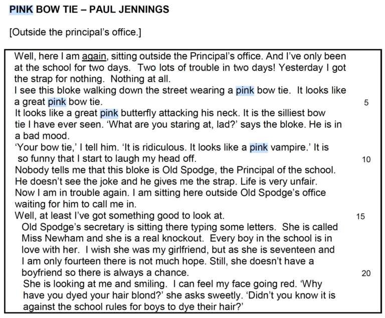 Pink Bow Tie Short Story Questions and Answers pdf » My Courses