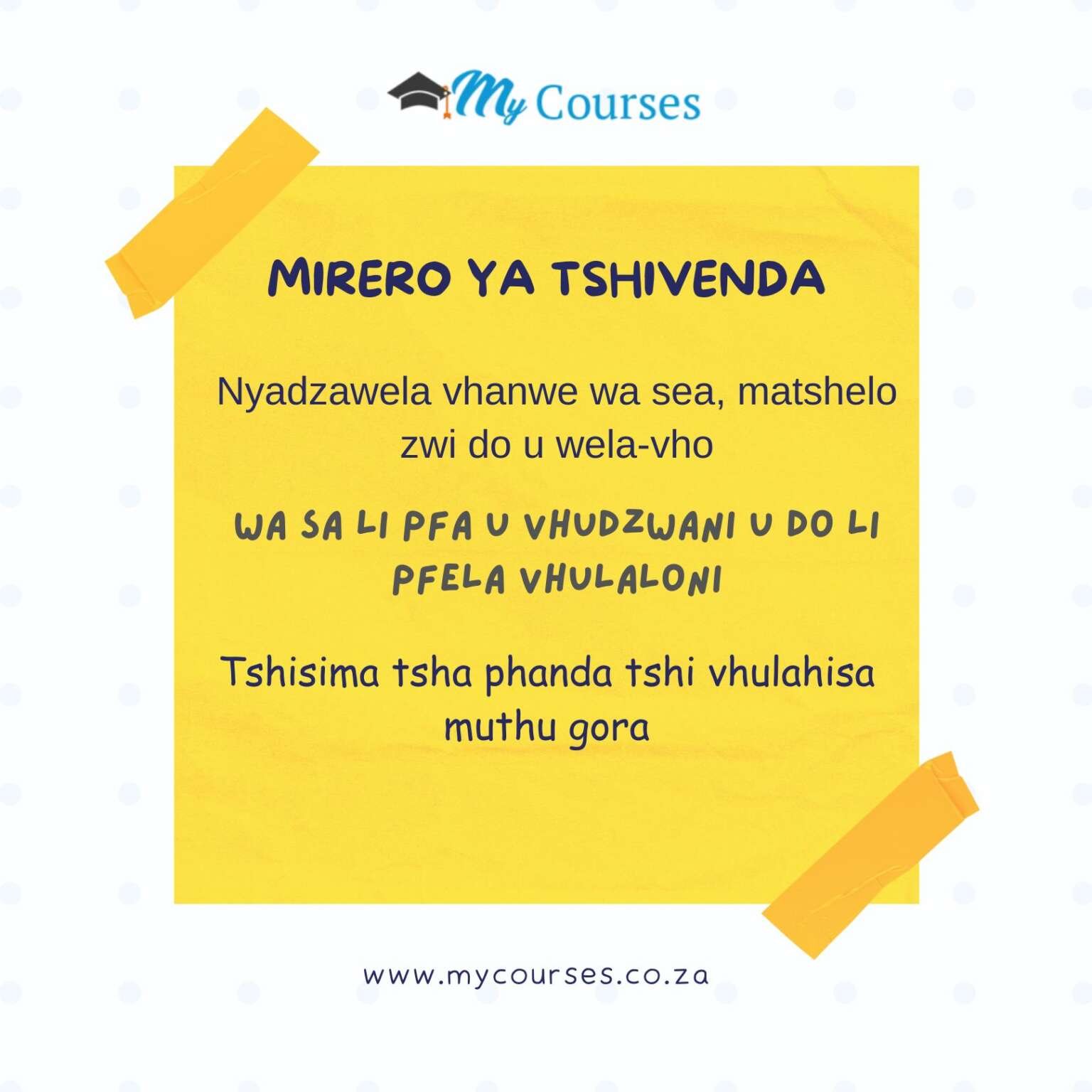 Mirero ya Tshivenda na Thalutshelodzo » My Courses